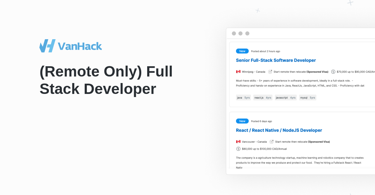 (Remote Only) Full Stack Developer - VanHack